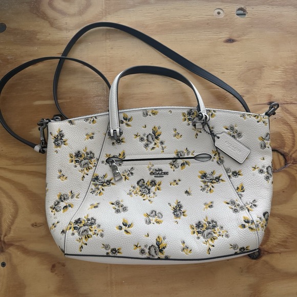 Coach | Bags | Coach Prairie Satchel Leather Handbag Chalk Floral Print ...